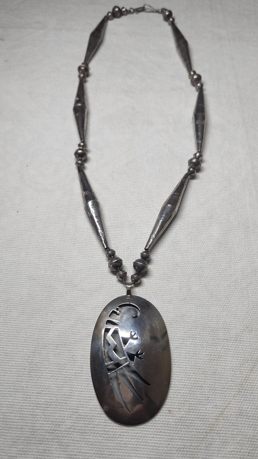 Vintage Navajo or Hopi Sterling Silver Beaded Neckla… - Gem