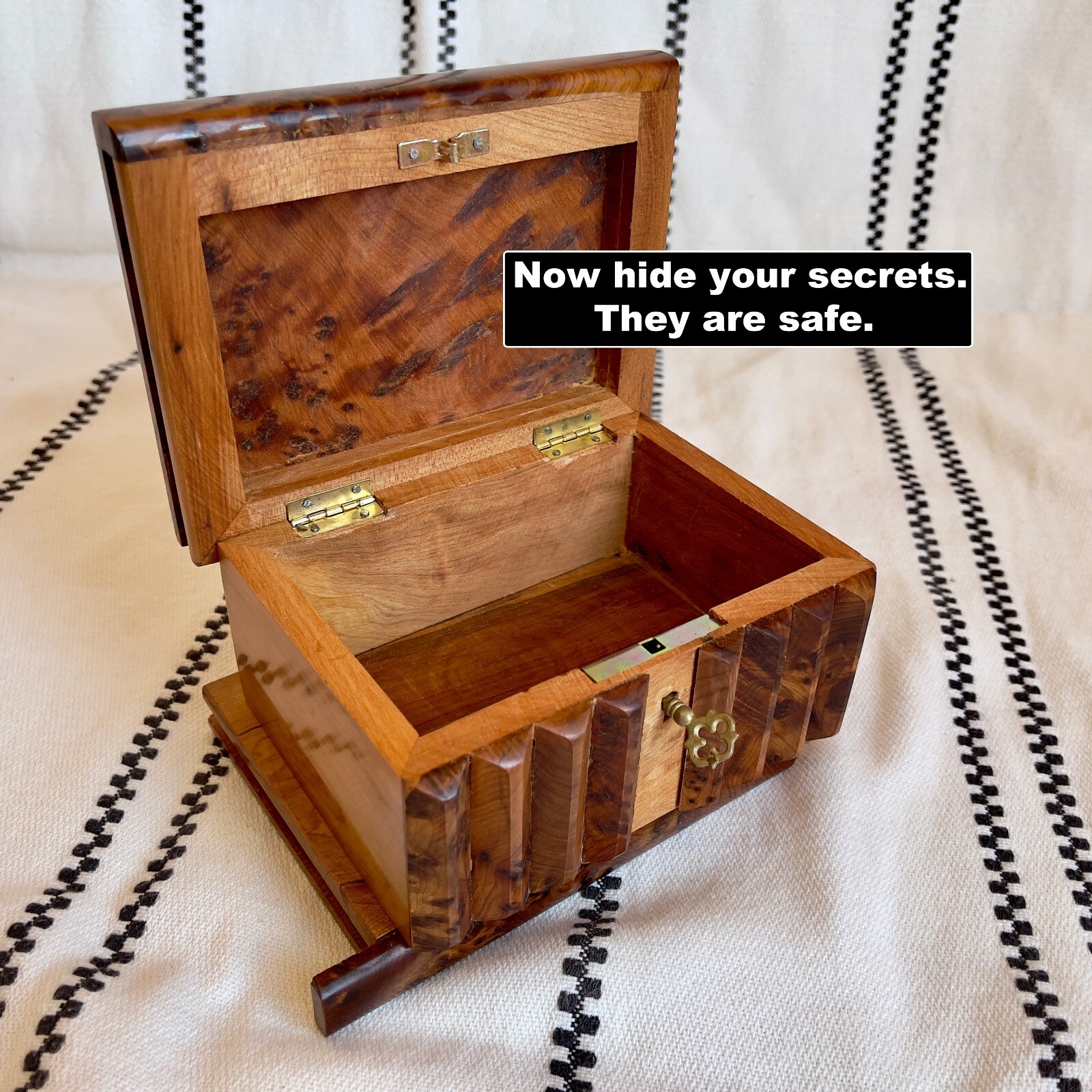 Moroccan Thuya Burl Wooden Secret Box, Handmade Mystery Box With Hidden ...