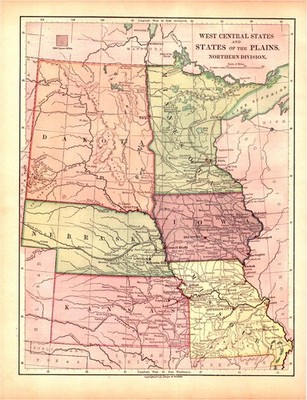 WEST CENTRAL, PLAINS STATES, NORTHERN DIVISION Antique original map ...