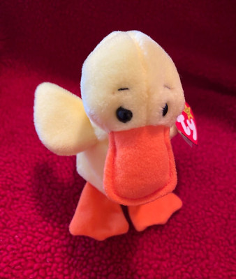NEW Retired QUACKERS the YELLOW DUCK BIRD Ty Beanie Baby Plush Stuffed ...