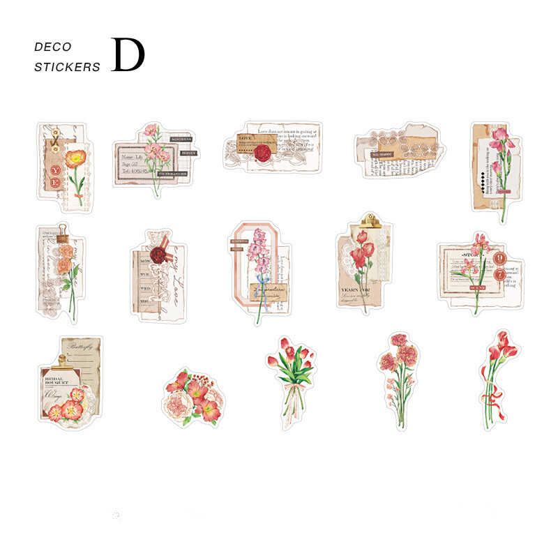 Retro vintage paper stickers flower scrapbooking sticker set paper ...