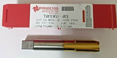 1/2-14 NPSC PIPE TAP [OAL= 4-1/2] 4 FLUTE TiN BRUBAKER (QTY: 1) USA NOS ...