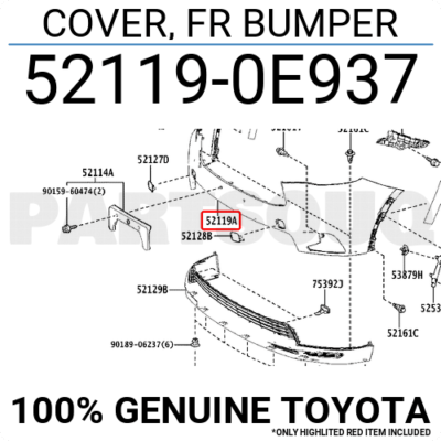 521190E937 Genuine Toyota COVER, FR BUMPER 52119-0E937 | eBay