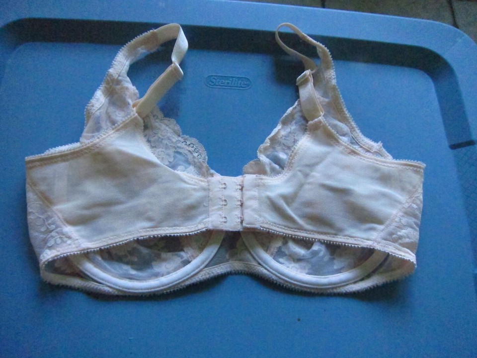 VINTAGE BALI Beige Sheer Floral Lace Unlined Full Coverage Underwire ...