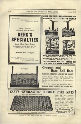 1916 PAPER AD Cobbler Outfits Saginaw Wood Croquet Baseball Bats Cary ...