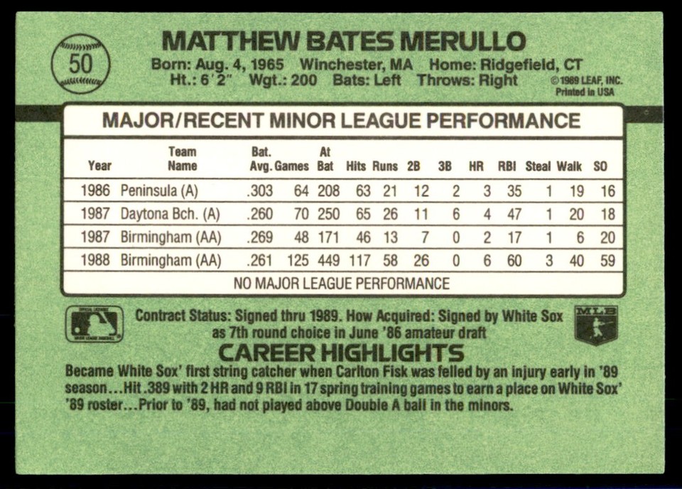 1989 Donruss The Rookies Matt Merullo Baseball Cards #50 | eBay