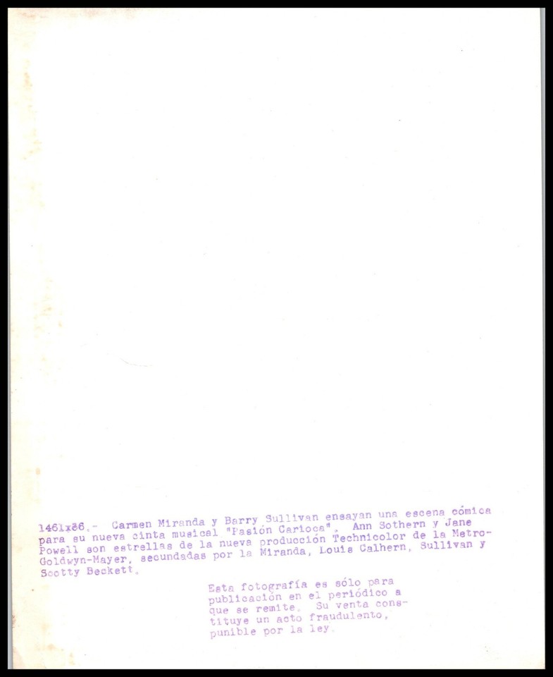 HOLLYWOOD BEAUTY CARMEN MIRANDA + BARRY SULLIVAN STUNNING 50s PORTRAIT ...