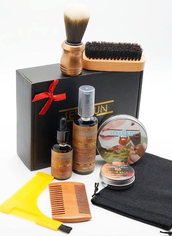 9pcs Men's Gent's BEARD GROOMING GIFT SET KIT Shampoo Oil Balm Wooden ...