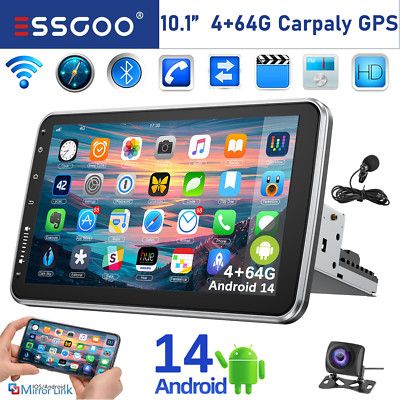 4G+64G 10'' Single 1 DIN Carplay Android 14 Car Stereo Radio Rotatable ...