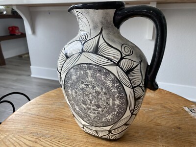Handmade hand painted Aztec calendar vase rare collectible jug from ...