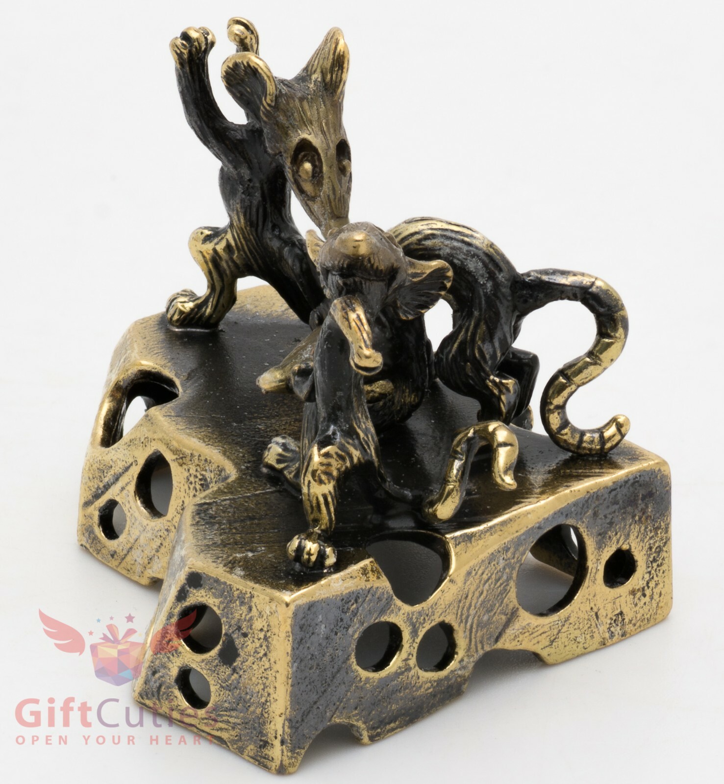 Brass Figurine Mice dancing on a cheese Mouse Symbol of 2020 New Year ...
