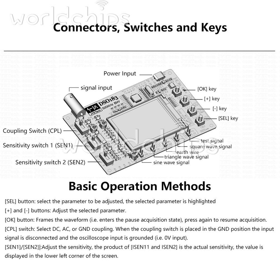 DC 5V DSO183 Digital Oscilloscope DIY Kits 0-500KHz Teaching Beginner ...