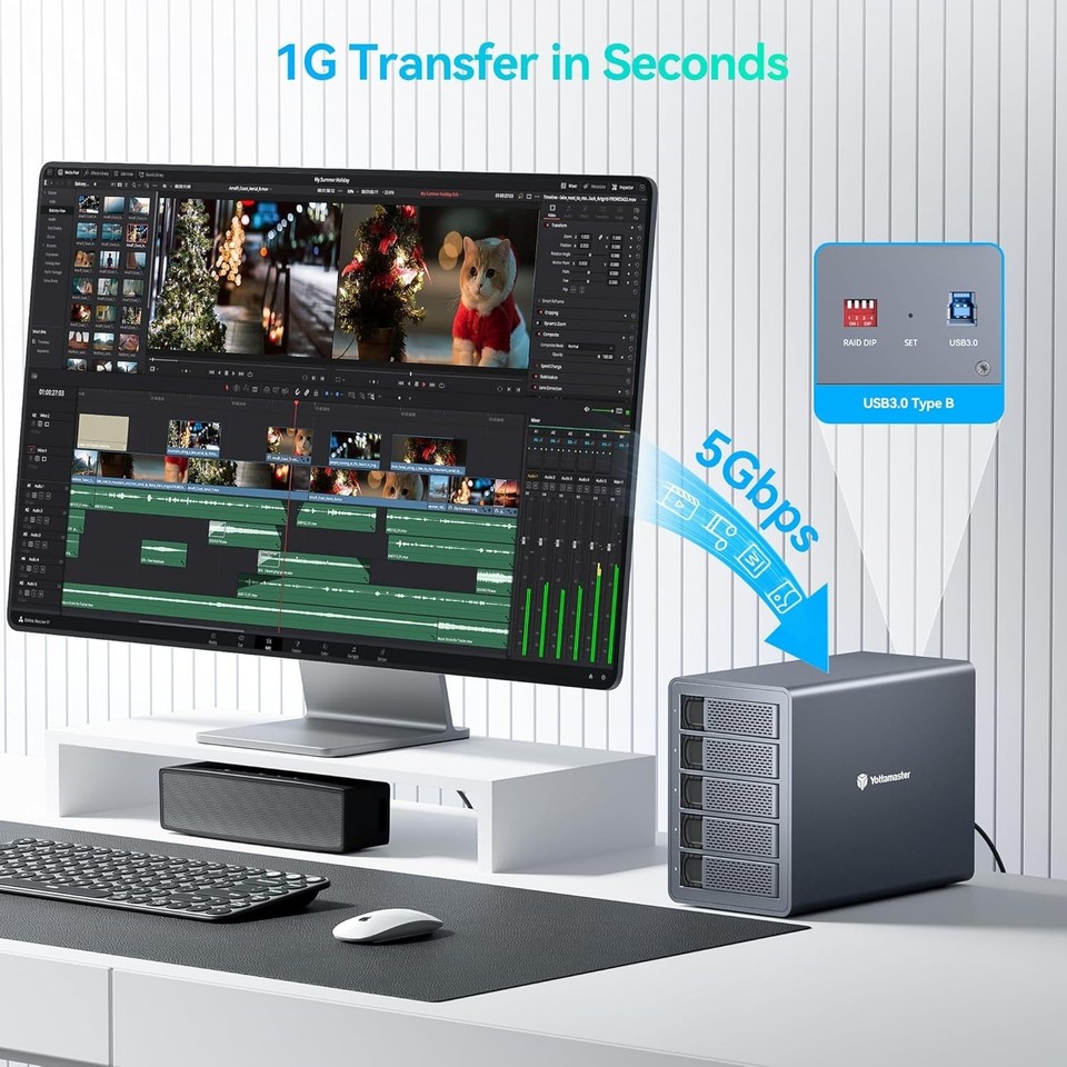 Yottamaster 5 Bay RAID Hard Drive Enclosure, 150W Aluminum USB3.0 RAID ...