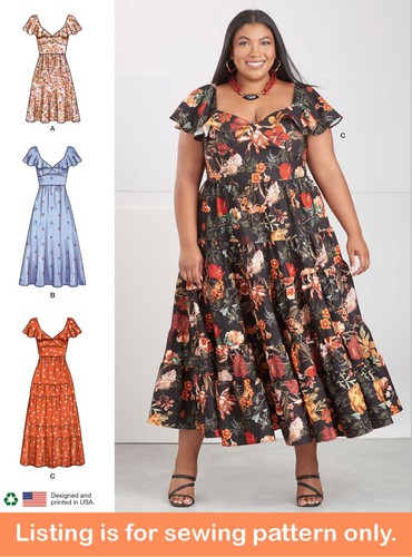 SEWING PATTERN Womens Clothing Dress Short Sleeves Spring Plus 2X 3X 4X ...