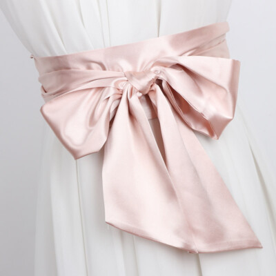 Lady Satin Faux Silk Wide Belt Waistband Japanese Obi Lace Up Long ...