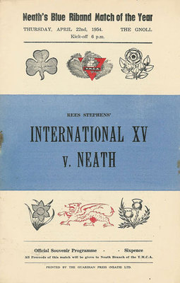 REES STEPHEN'S INTERNATIONAL XV v NEATH 1954 RUGBY PROGRAMME at NEATH ...