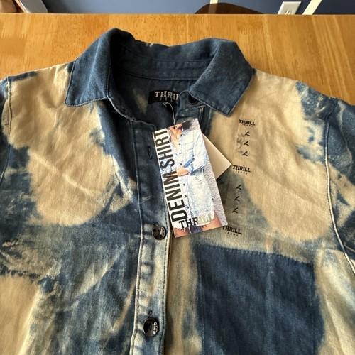 Thrill Jeans Button Up Top Blouse Womens L Ripped Distressed High Acid ...