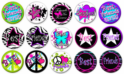 1" - BEST FRIENDS - Lot of 15 Pin Back - 1" Buttons Badges (One Inch ...