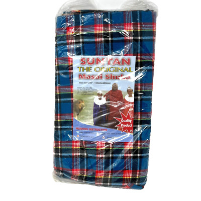 NEW Sunflag Suntan Original Masai Shuka African Blanket Throw Wrap Blue ...