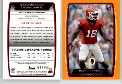 Bacarri Rambo 2013 Bowman Orange #203 /299 Georgia Redskins RC Rookie ...