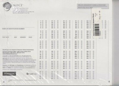 Million Adolescent Clinical Inventory(MACI)Hand Score Answer Sheet #45214-50PK | eBay