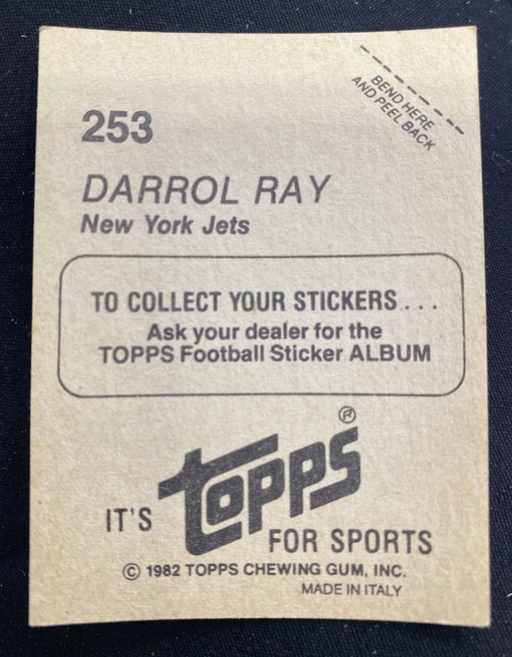 1982 Darrol Ray New York Jets Topps Yellow Sticker #253 Free Ship O | eBay