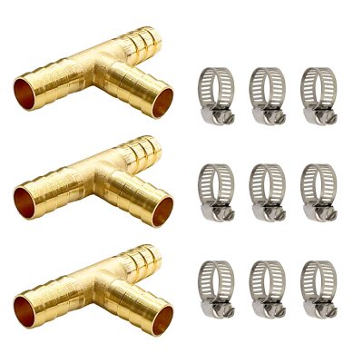 Barb Tee Fittings 3 Pcs 3/8" X 3/8" X 3/8" Id Hose Barb Brass Hose Barb ...