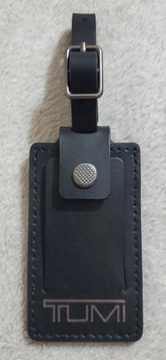 New Tumi Black Leather Luggage Name Tag with Silver Adjustable Buckle ...