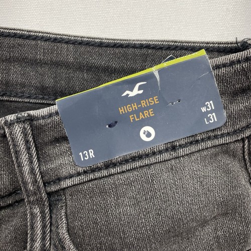 Hollister High-Rise Flare Jeans Frayed Hem Black Wash Denim Soft Stretch 13R W31 | eBay