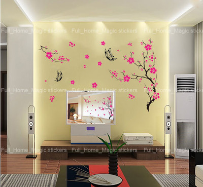 Pink Plum Blossom Tree Wall Stickers Vinyl Art Decals Transparent ...