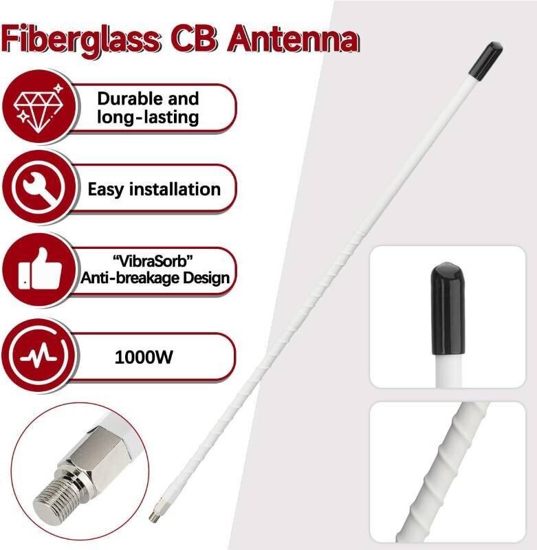 CB Radio Antenna 27MHz Whip Fiberglass CB Antenna 1000 Watt High Gain ...