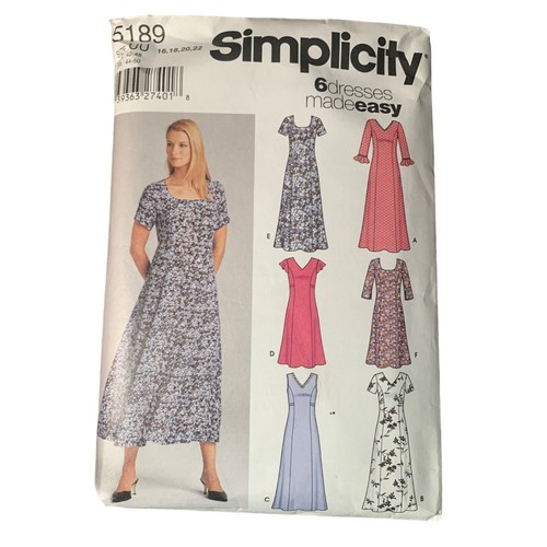 Simplicity 5189 Women's Dress Sewing Pattern 16-22 Multiple Styles | eBay