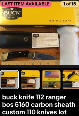 buck knife 112 ranger bos 5160 carbon sheath custom 110 knives lot rare ...
