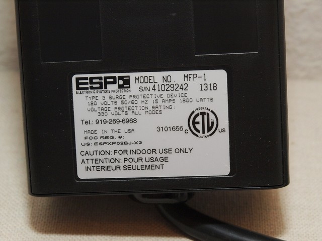 ESP Surge Protector Fax/modem DSL Filter Mfp-1 120 Volts 50/60 15 Amps ...