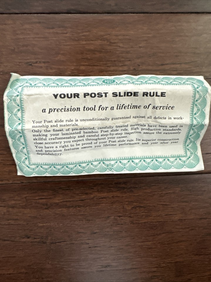 Post 1447 Sun Hemmi Bamboo Slide Rule w/ Cardboard Box & Warranty ...