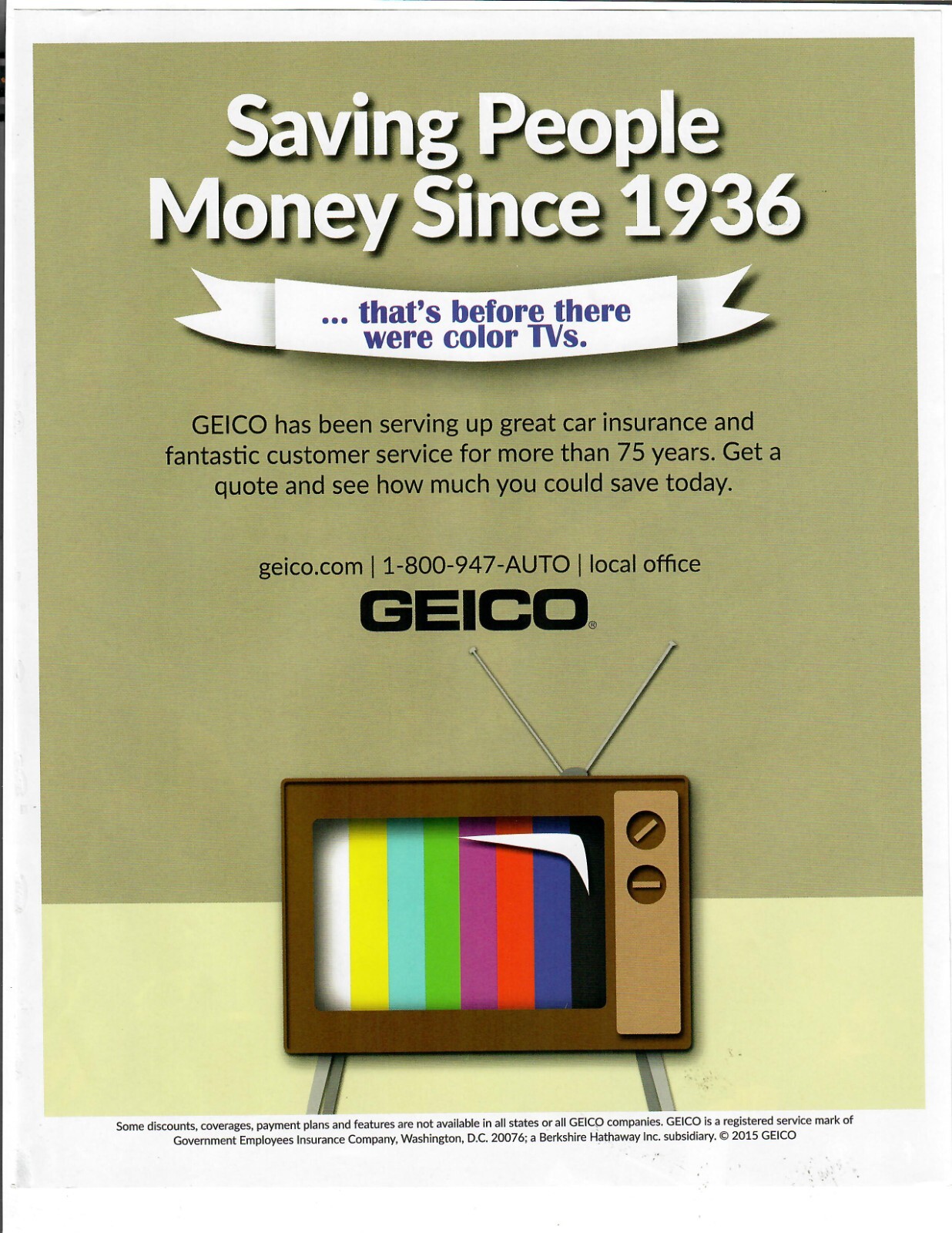 Geico Insurance Original Print Ad Saving People Money Since 1936 Before ...