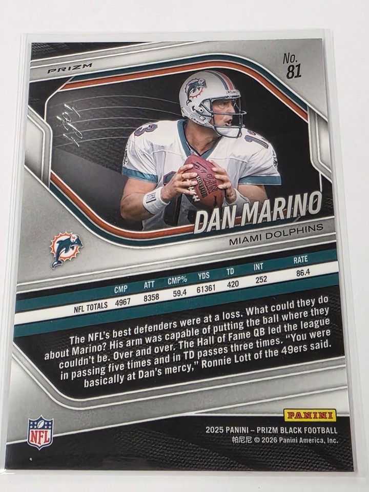 Dan Marino 2025 Panini Prizm Black Base Nebula FOTL Prizms 1/1 | eBay