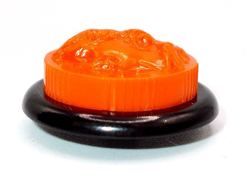 Vintage COLT Plastics Cameo ROUGE Button Orange Black 2 Piece Screw Top ...