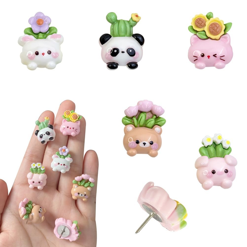 50 Pcs Animal Push Pins Cute Mini Decorative Pins Succulent Plants ...