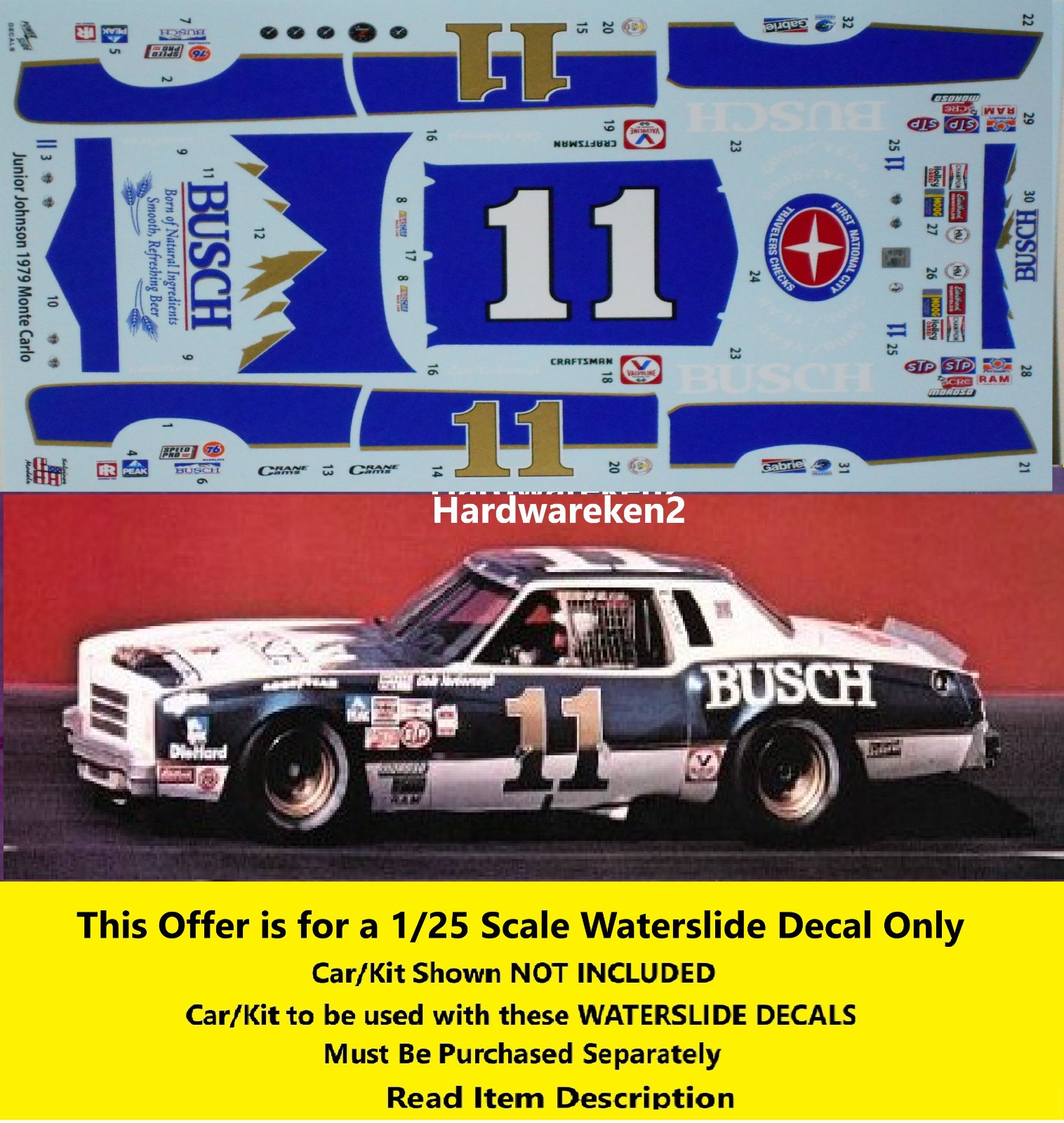 NASCAR DECAL #11 BUSCH 1979 CHEVROLET MONTE CARLO CALE YARBROUGH 1/25 ...