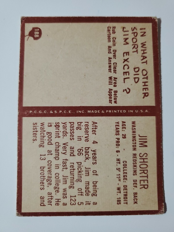 1967 PHILADELPHIA Jim Shorter G card #188. | eBay