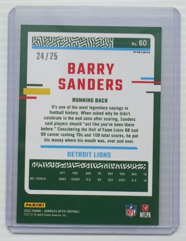 2023 Donruss Optic Barry Sanders Black Pandora Prizm #24/25 Lions | eBay