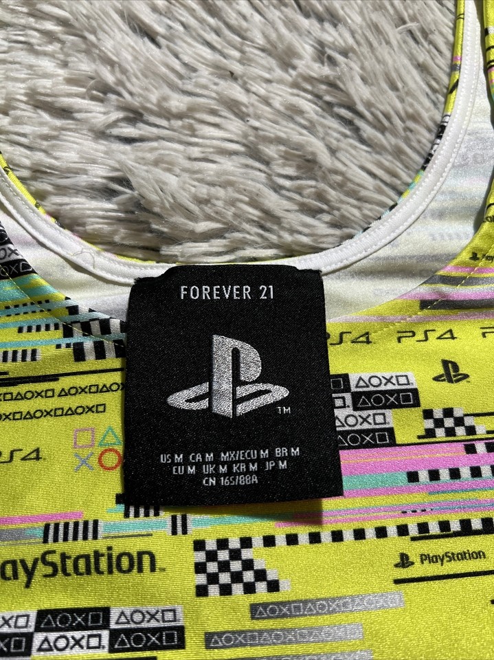 FOREVER 21 Yellow PlayStation PS4 Logo Multicolor Crop Top Bra Size ...