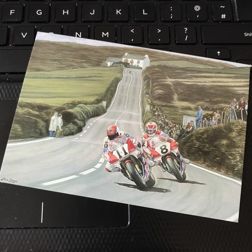 Steve Hislop & Carl Fogarty SMALL Postcard Rod Organ Isle Of Man Print ...