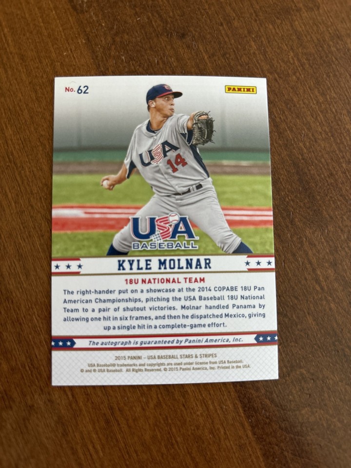 Kyle Molnar 2015 Panini USA Baseball Stars Stripes Green Ink #62 /189 ...