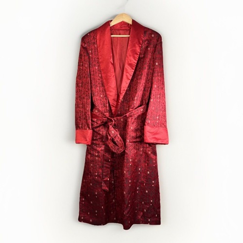 Vintage Chinese Red Satin Men's Dressing Gown/Lounging Robe Woven OS ...