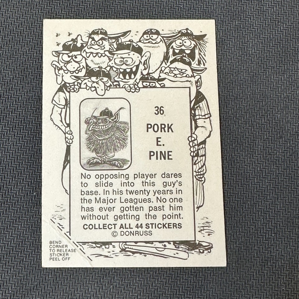 1973 Donruss - Super Freaks Baseball - #36 Pork E. Pine - Sticker Card ...