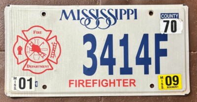 Mississippi 2009 FIREFIGHTER License Plate # 3414F | eBay