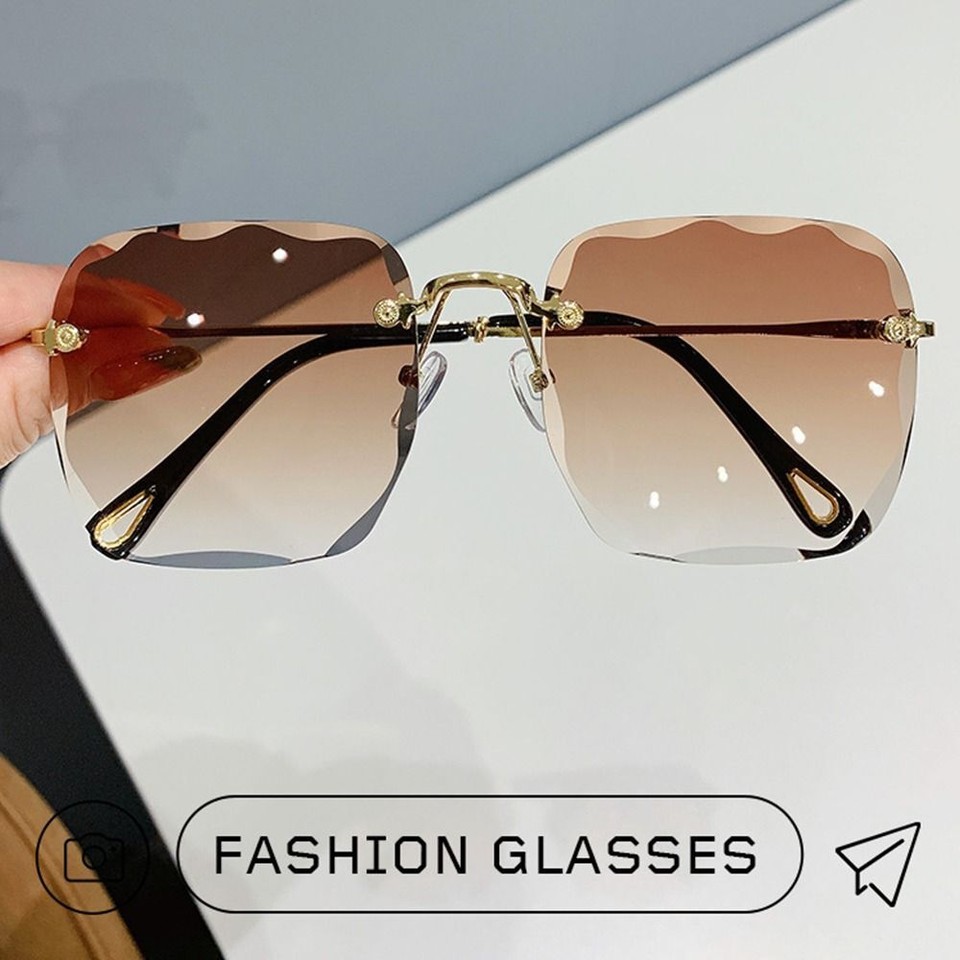 UV400 Rimless Sunglasses Extra Large Frame Women Shades for Summer ...