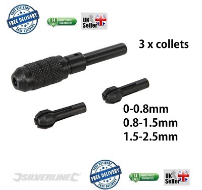 Pin Chuck Set x3 Collets 0mm to 2.5mm Drill Bits Suit Lathe Vice ...
